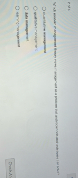 Solved 2 ﻿of 4Which modern management theory views | Chegg.com