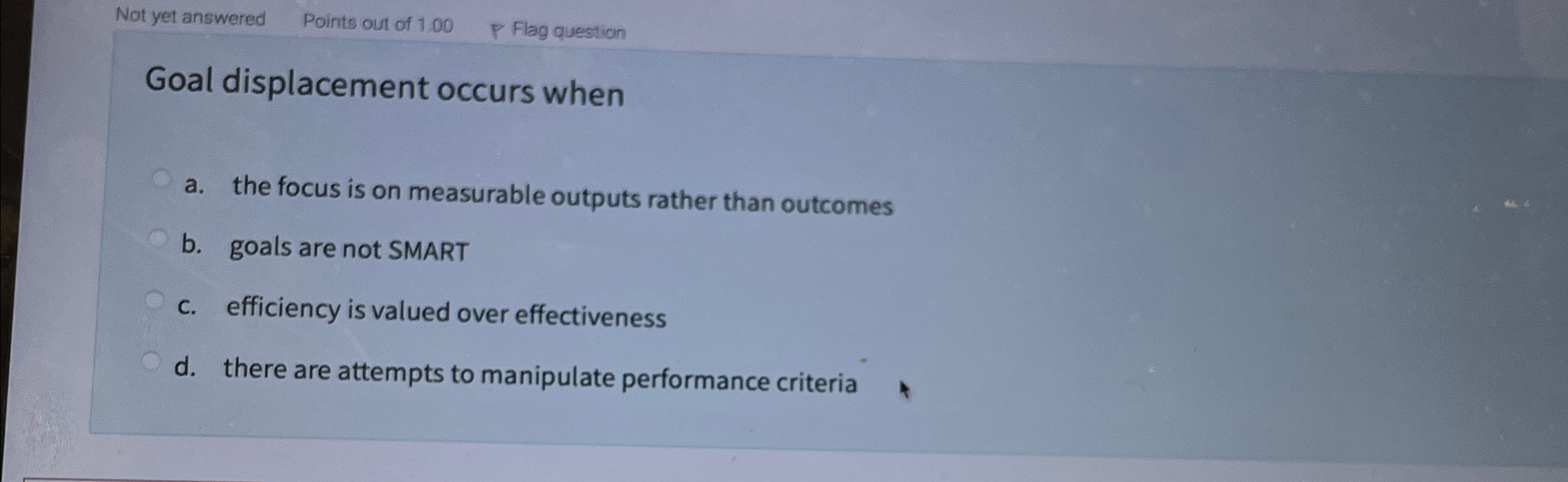 Solved Not yet answeredPoints out of 1.00Flag questionGoal | Chegg.com
