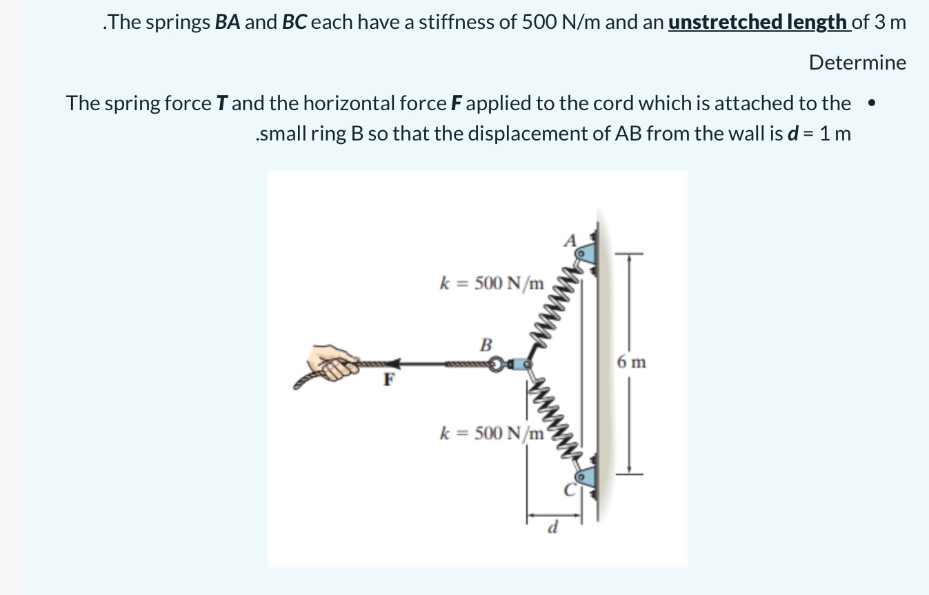 Solved .The springs BA ﻿and BC ﻿each have a stiffness of | Chegg.com