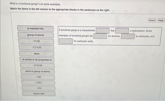 Solved What is a functional group? List some examples. Match | Chegg.com