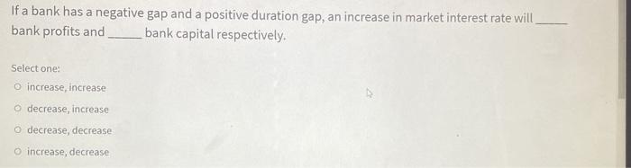 Solved If a bank has a negative gap and a positive duration | Chegg.com