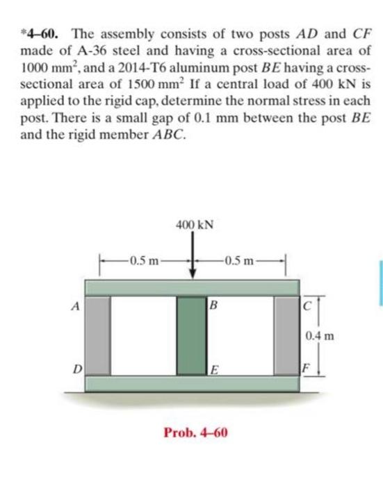 Solved *4-60. The assembly consists of two posts AD and CF | Chegg.com