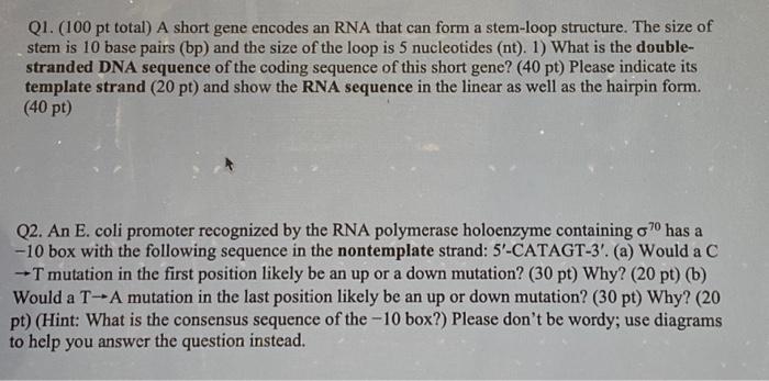 Solved Q1. ( 100pt total) A short gene encodes an RNA that | Chegg.com