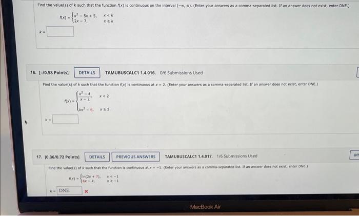 Solved Find the value(s) of k such that the function f(x) is | Chegg.com