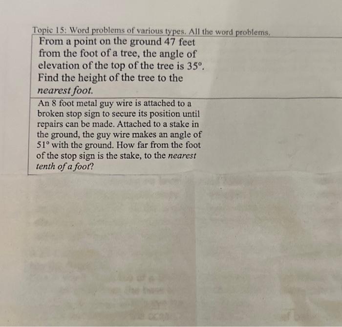 Solved Topic 15: Word problems of various types. All the | Chegg.com