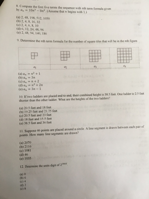 Solved 8. Compute the first five terms the sequence with nth | Chegg.com