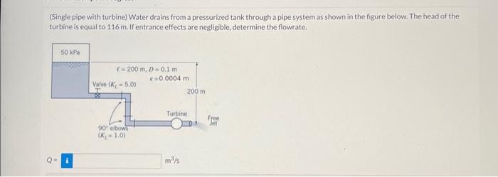 Solved (Single pipe with turbine) Water drains from a | Chegg.com