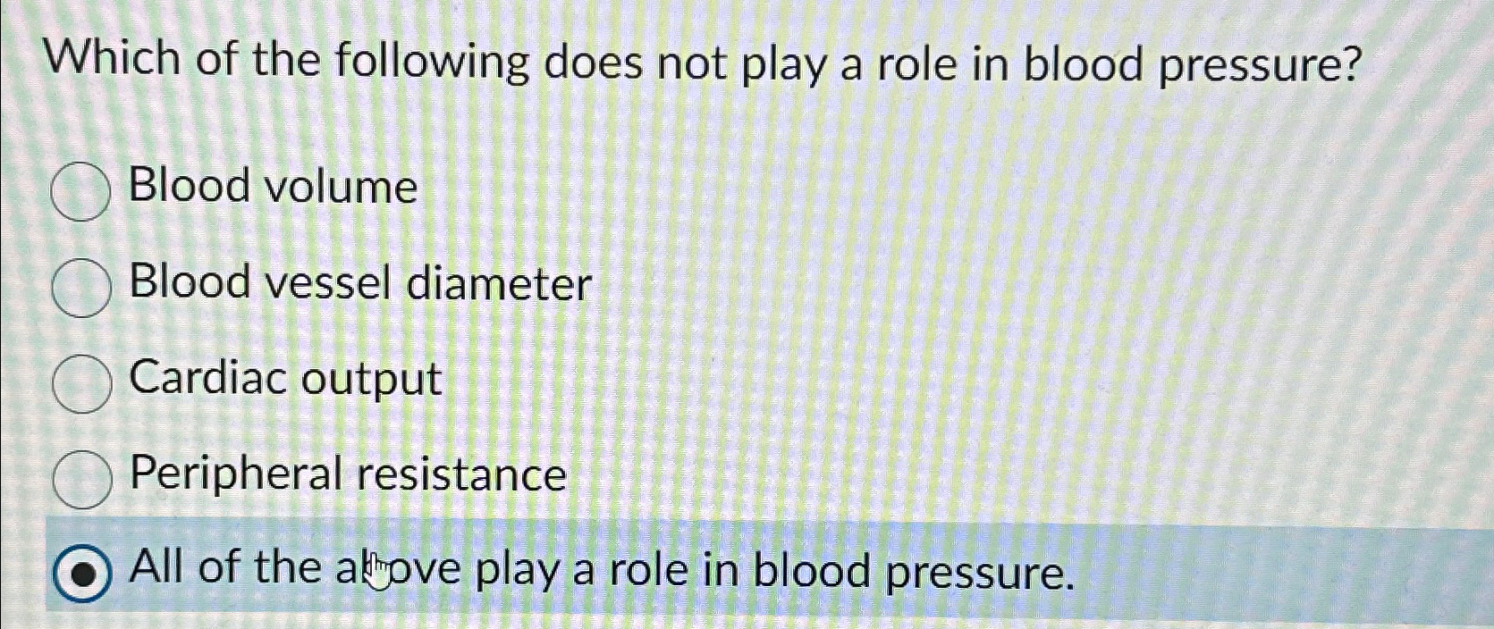 Solved Which of the following does not play a role in blood | Chegg.com
