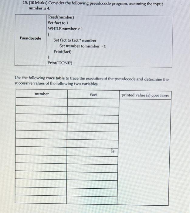 Solved 15. (10 Marks) Consider the following pseudocode | Chegg.com