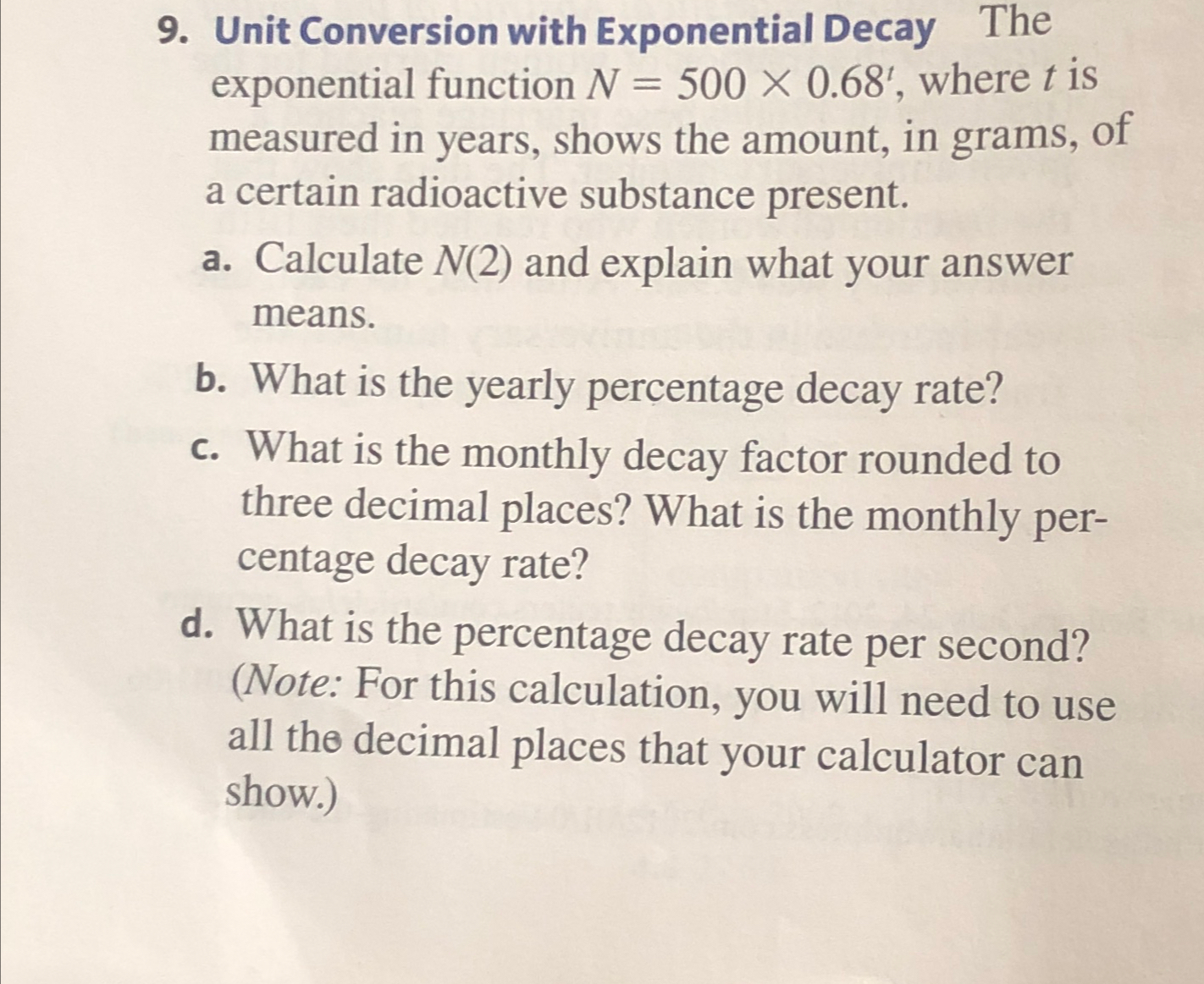 Solved Unit Conversion with Exponential Decay The | Chegg.com