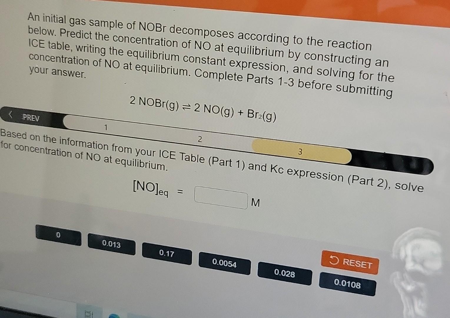 Solved An initial gas sample of NOBr decomposes according to | Chegg.com