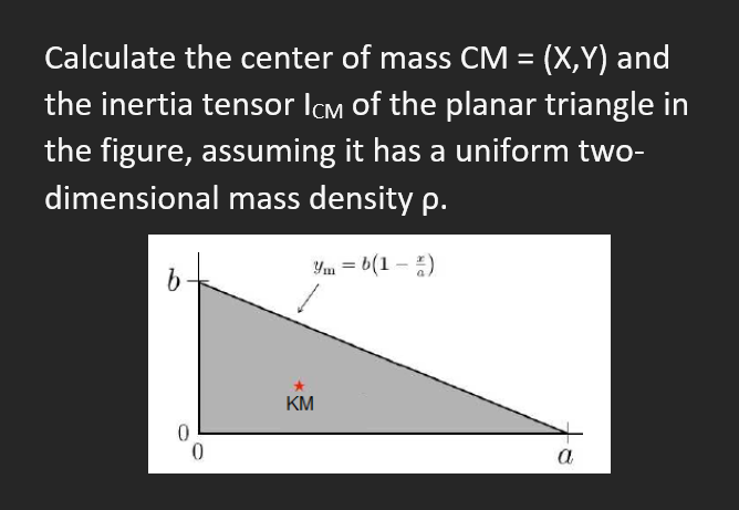 Solved Calculate the center of mass CM=(x,Y) ﻿andthe inertia | Chegg.com