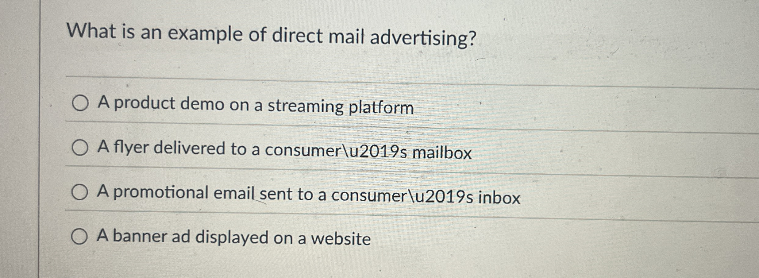 Solved What is an example of direct mail advertising?A | Chegg.com