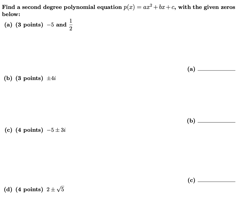 Solved Find a second degree polynomial equation | Chegg.com