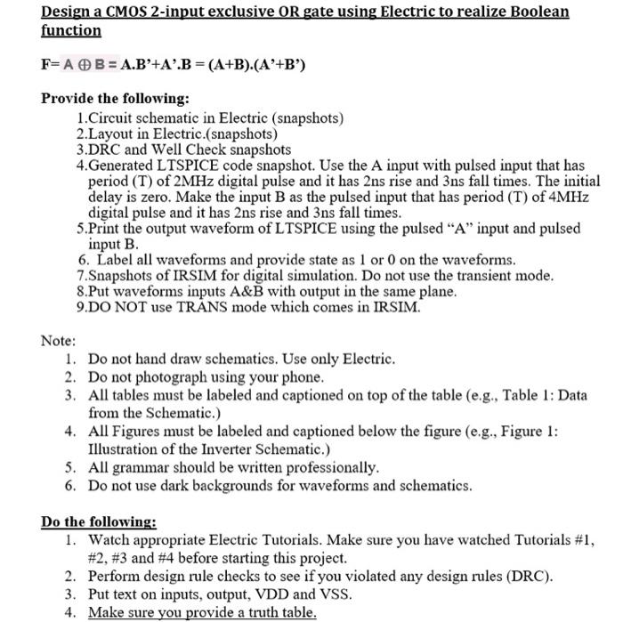 Design a CMOS 2-input exclusive OR gate using | Chegg.com