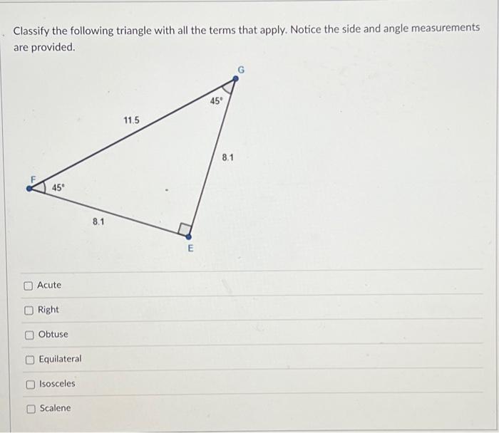 Solved Classify the following triangle with all the terms | Chegg.com