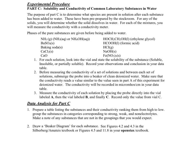 Experimental Procedure PART C: Solubility and | Chegg.com