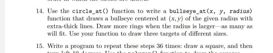 Solved 14. Use the circle_at() function to write a | Chegg.com