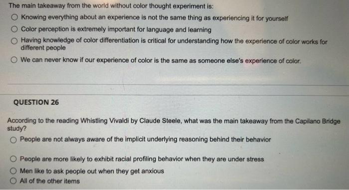 Solved The main takeaway from the world without color | Chegg.com