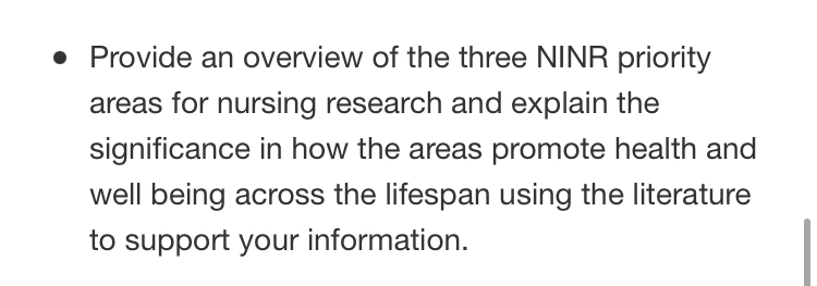 Solved Provide an overview of the three NINR priority areas | Chegg.com