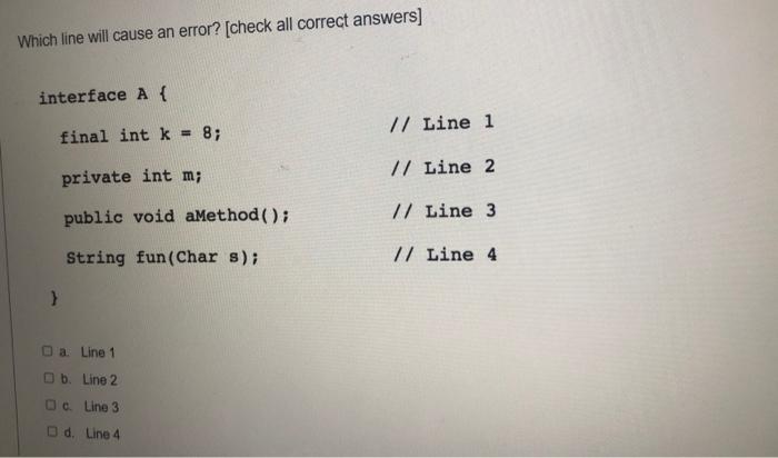 Solved Which line will cause an error? (check all correct | Chegg.com