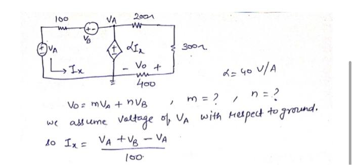 Solved α=40 V/A V0=mVA+nVB,m=?n=? assume voltage of VA with | Chegg.com