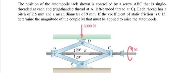 Solved The position of the automobile jack shown is | Chegg.com
