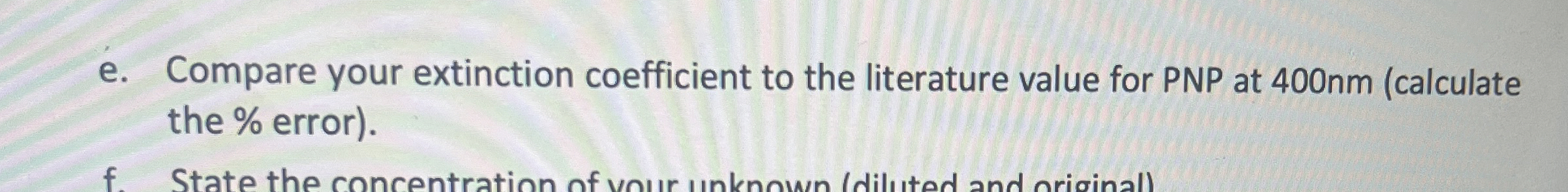 Solved e. ﻿Compare your extinction coefficient to the | Chegg.com