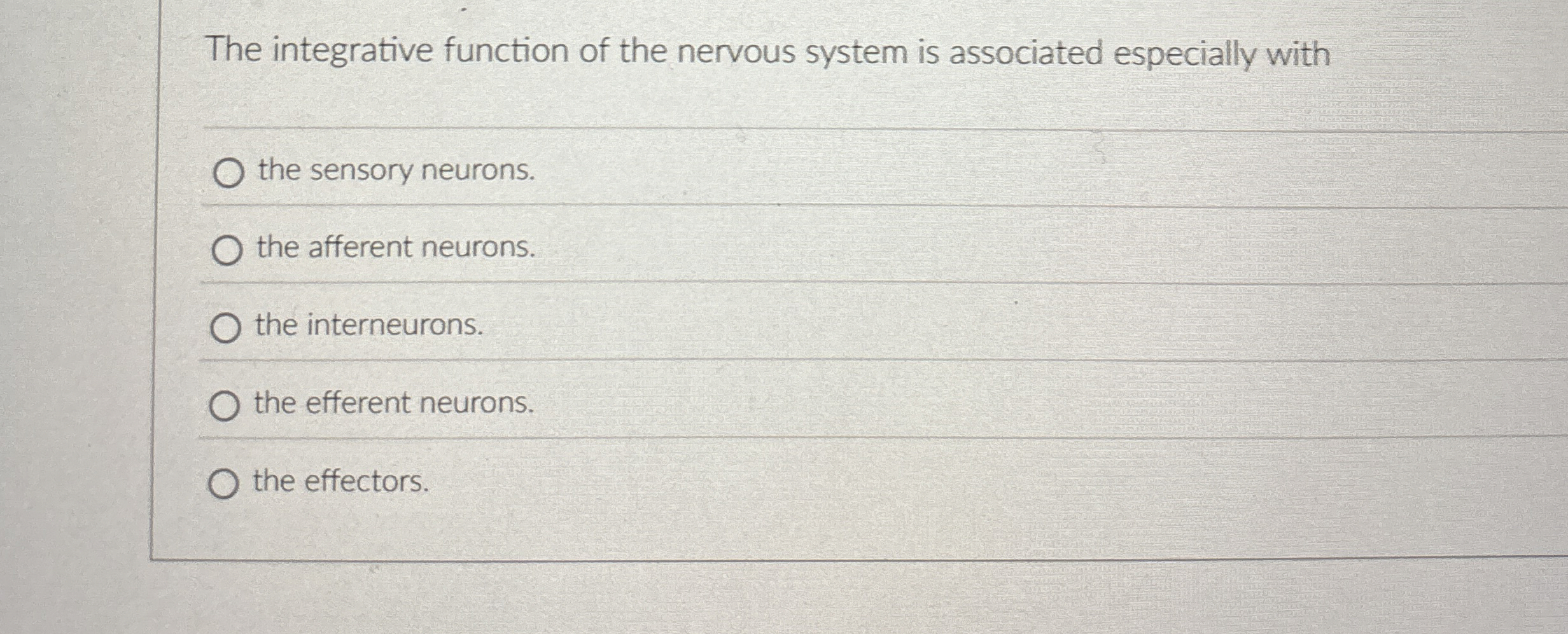 Solved The integrative function of the nervous system is | Chegg.com