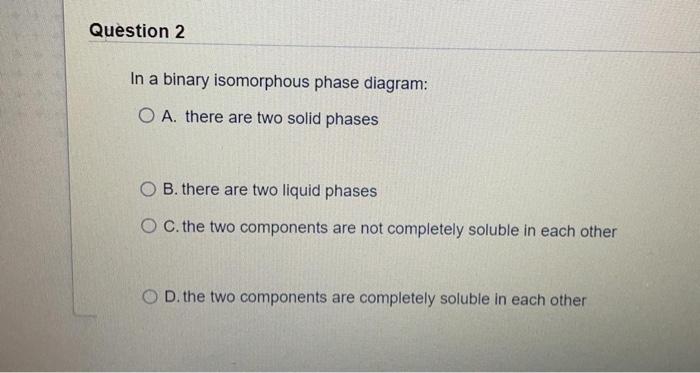 Solved Question 2 In a binary isomorphous phase diagram: O | Chegg.com