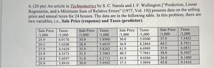 4. (20 pts) An article in Technometrics by S. C. | Chegg.com