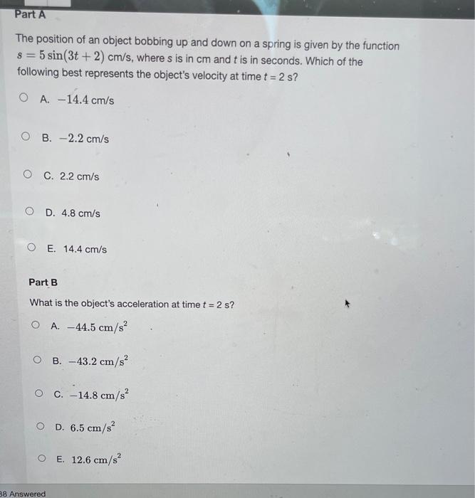 Solved The position of an object bobbing up and down on a | Chegg.com