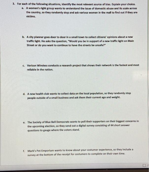 Solved 3. For each of the following situations, identify the | Chegg.com