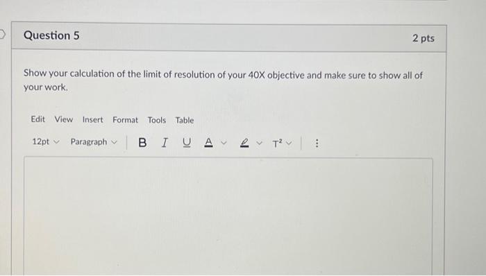 Solved Show your calculation of the limit of resolution of | Chegg.com