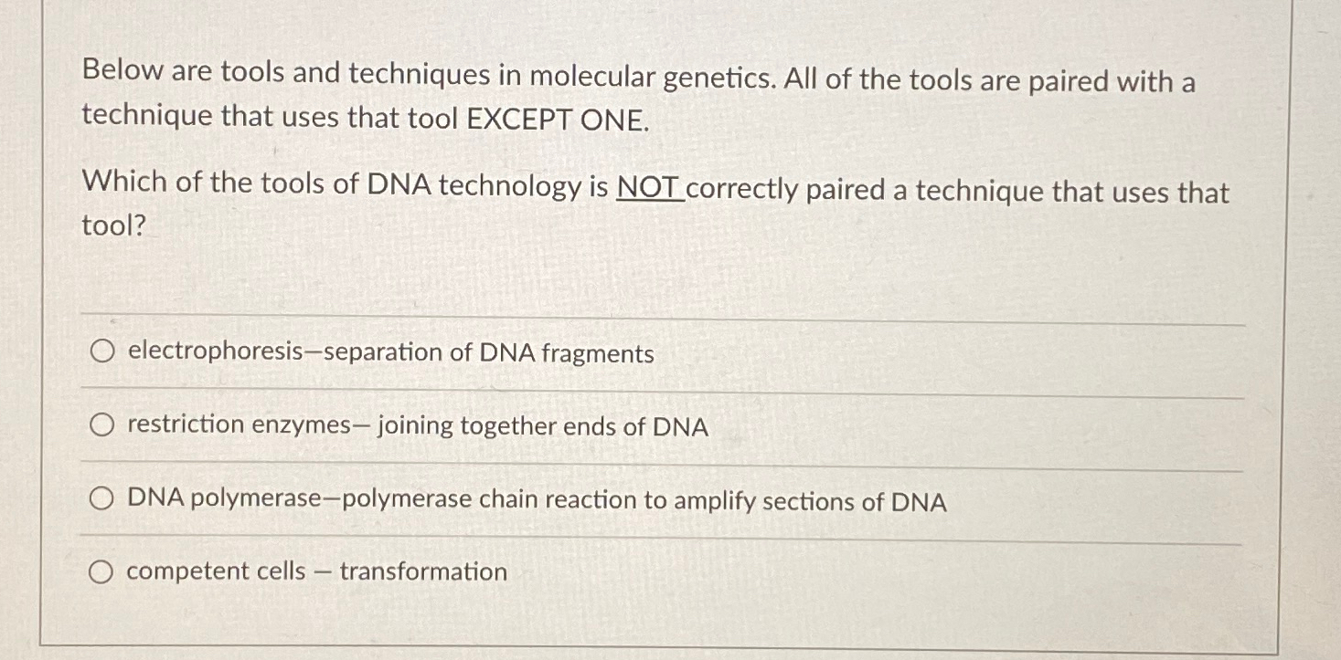 Solved Below are tools and techniques in molecular genetics. | Chegg.com
