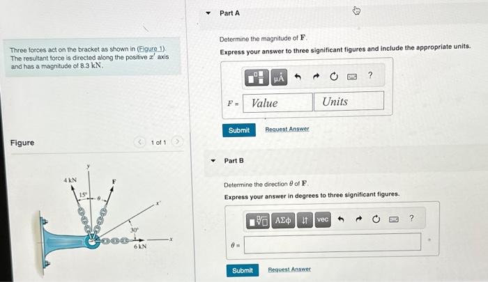 [solved] Three Forces Act On The Bracket As Shown In Figu