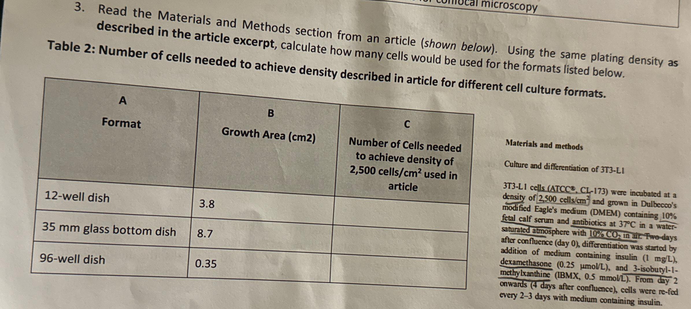 Solved Read the Materials and Methods section from an | Chegg.com