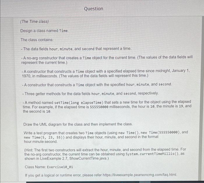 Solved Question The Time Class Design A Class Named Time 