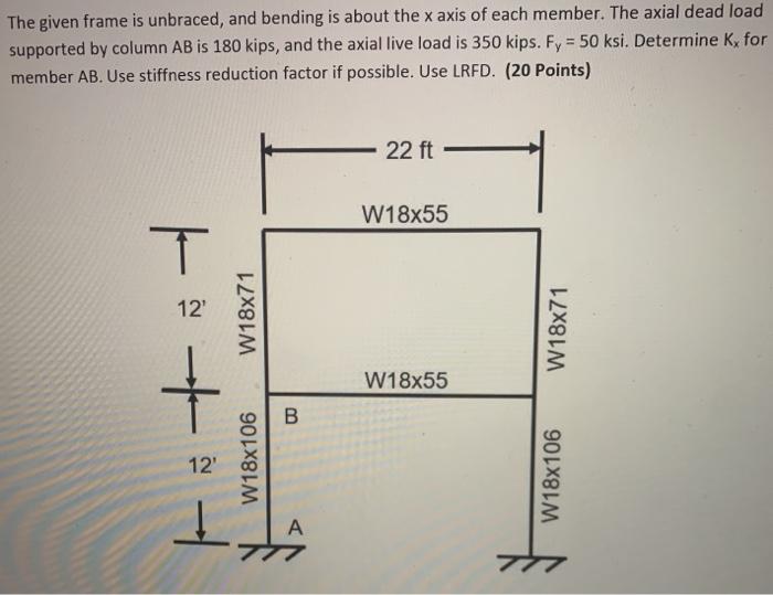 Solved The given frame is unbraced, and bending is about the | Chegg.com
