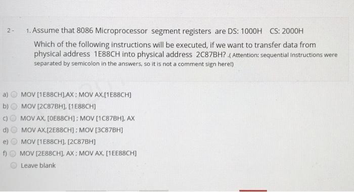 Solved 2- 1. Assume that 8086 Microprocessor segment | Chegg.com