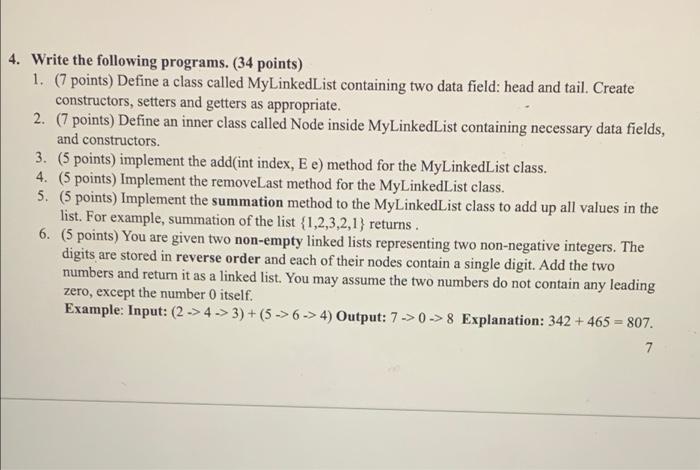 Solved 4. Write the following programs. (34 points) 1. (7 | Chegg.com