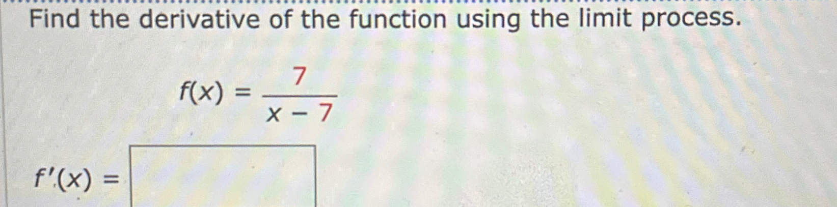 Solved Find the derivative of the function using the limit | Chegg.com