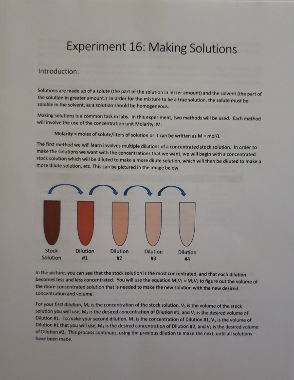 Solved Experiment 16: Making Solutions Introduction: | Chegg.com