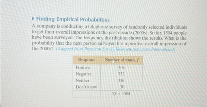 Solved Finding Empirical Probabilities A company is | Chegg.com