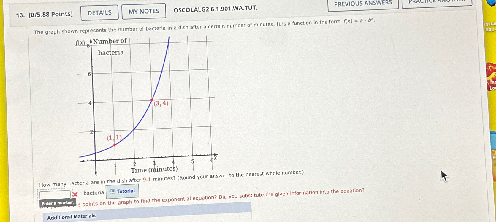 Solved The graph shown represents the number of bacteria in | Chegg.com