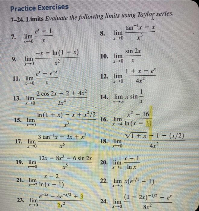 Solved Practice Exercises 7-24. Limits Evaluate the | Chegg.com