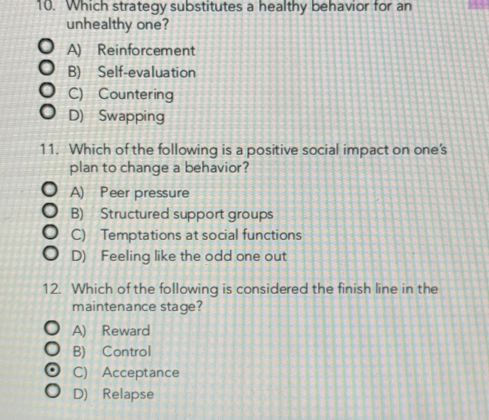 Solved Which strategy substitutes a healthy behavior for an | Chegg.com