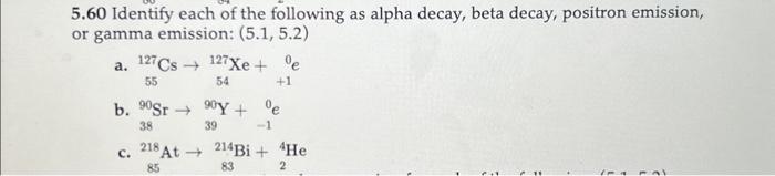 Solved 5.60 Identify each of the following as alpha decay, | Chegg.com