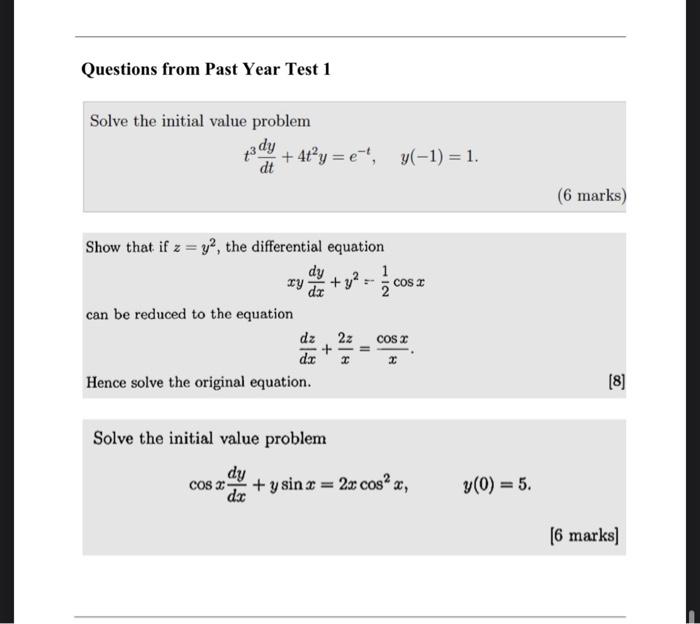 Solved Questions from Past Year Test 1 Solve the initial | Chegg.com