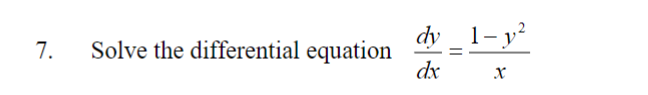 Solved Solve the differential equation dydx=1-y2x | Chegg.com